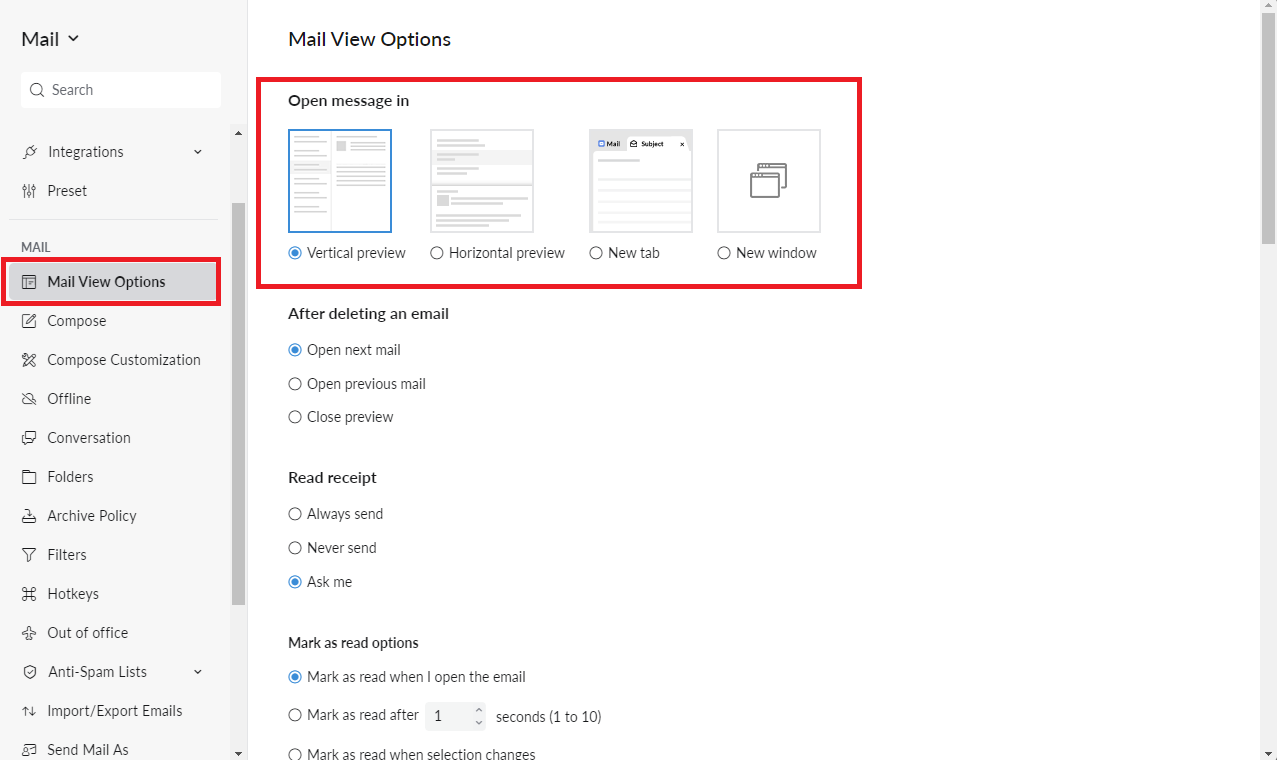 Mail Layout & Mail View Options