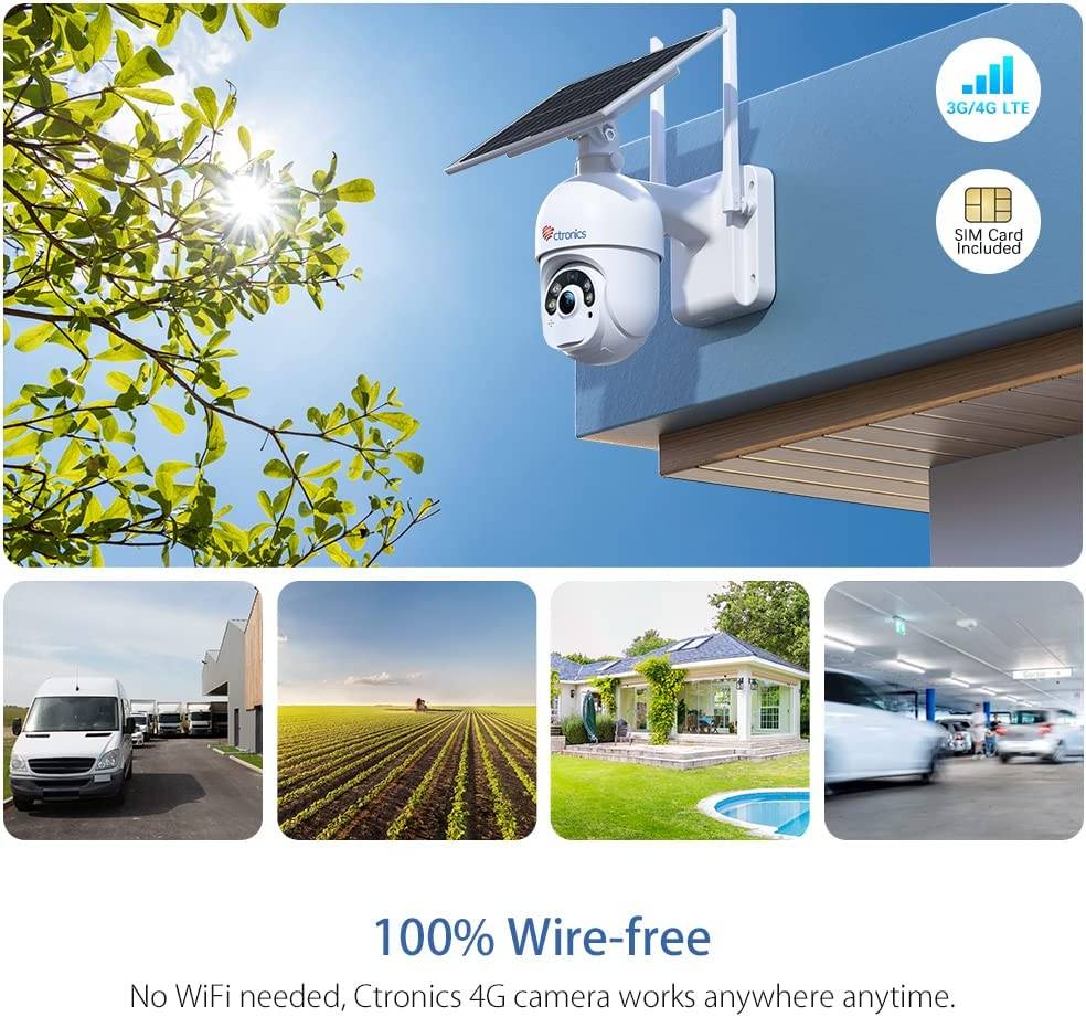Ctronics 3G/4G LTE Solar Surveillance Camera on 14400mAh Battery, 4G ...