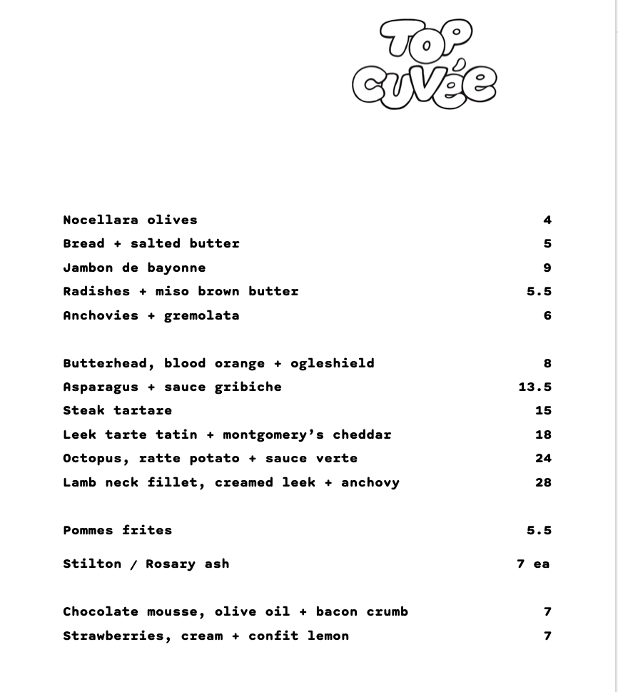 Menus – Top Cuvée