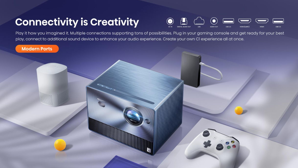Hisense C1 4K Smart Laser Mini Projector 60"-300" - HiFiCorp