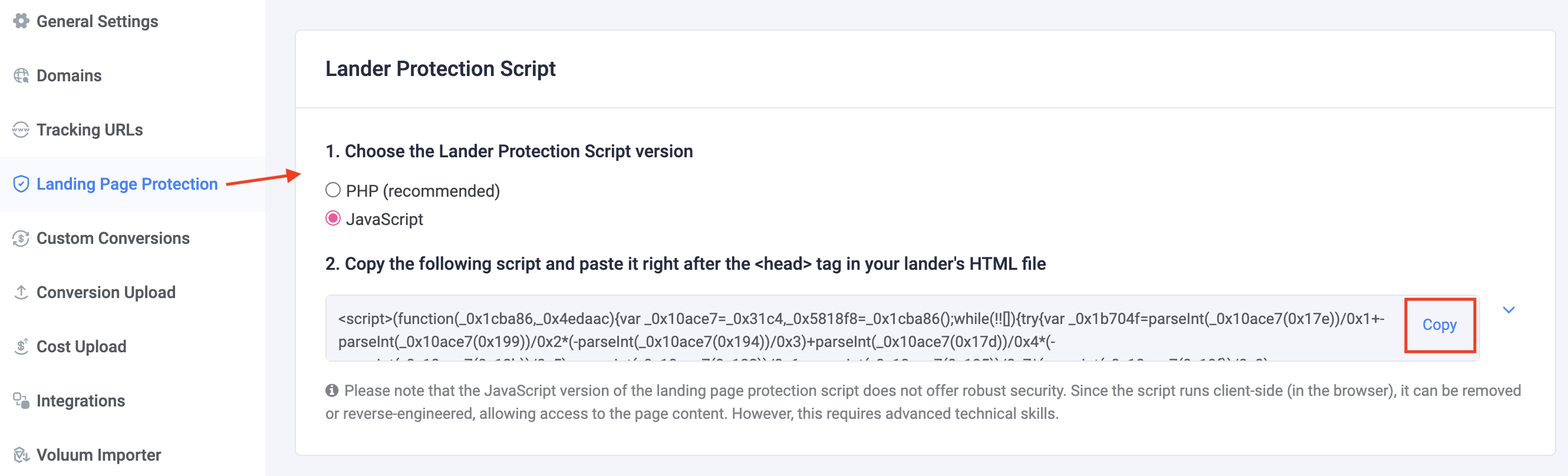Landing Page Protection Script