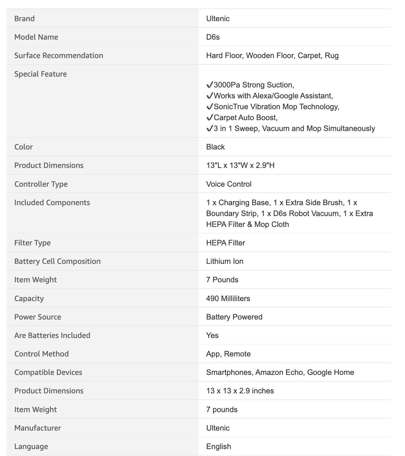 Ultenic D6s Robot Vacuum and Mop Combo