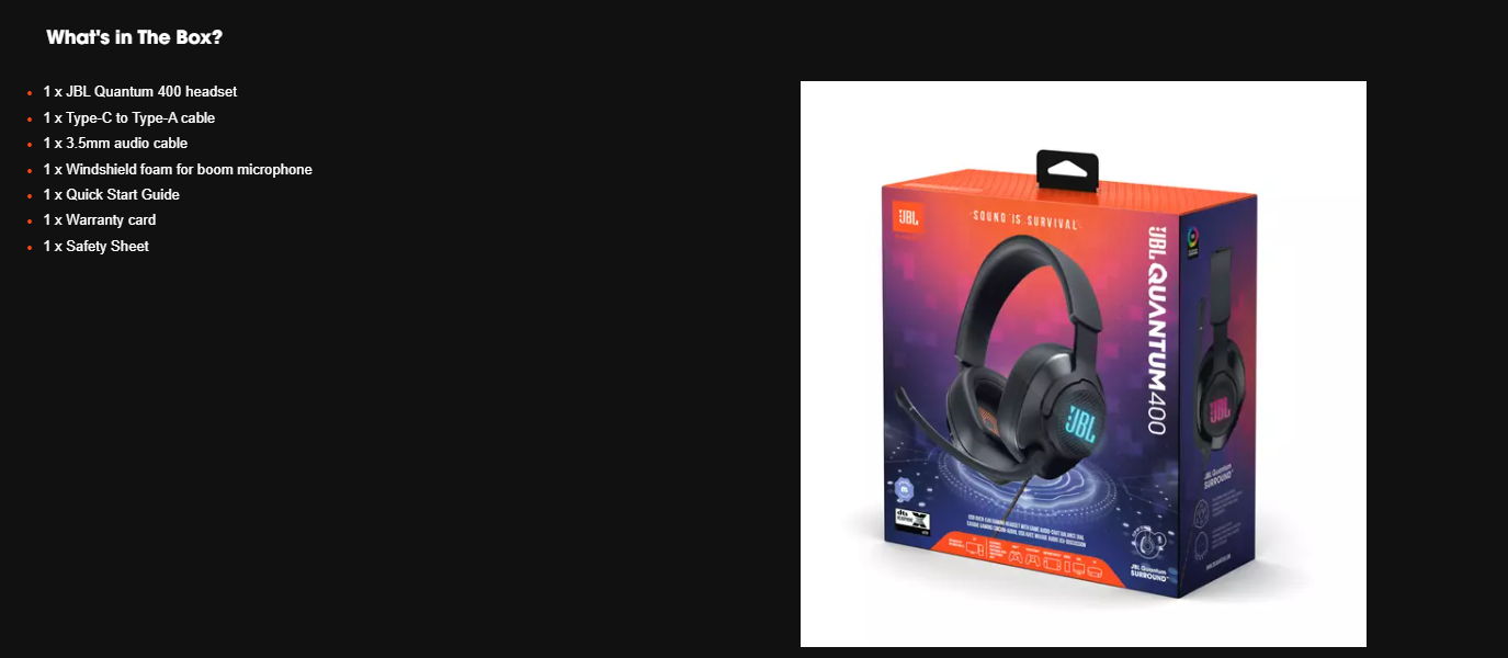 JBL Quantum 400 Wired Over- Ear Surround Sound and DTS - Black ...