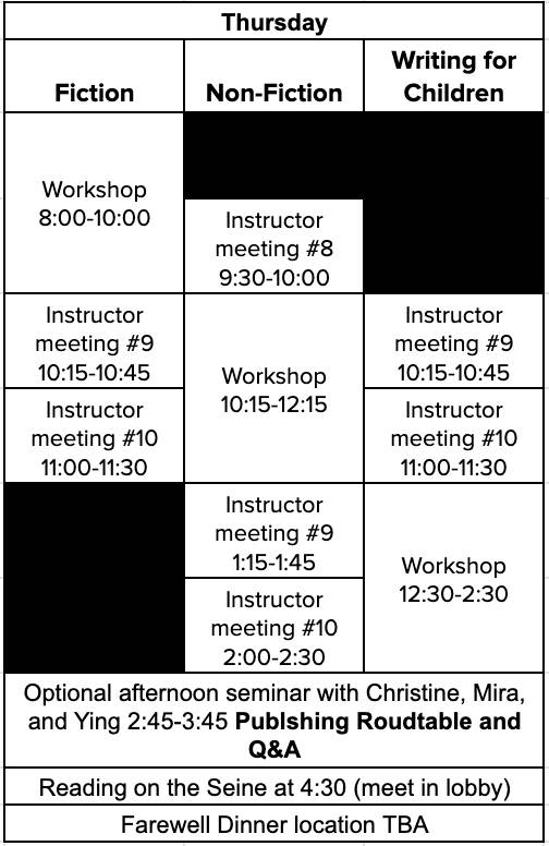 Writing Workshops Paris 2024