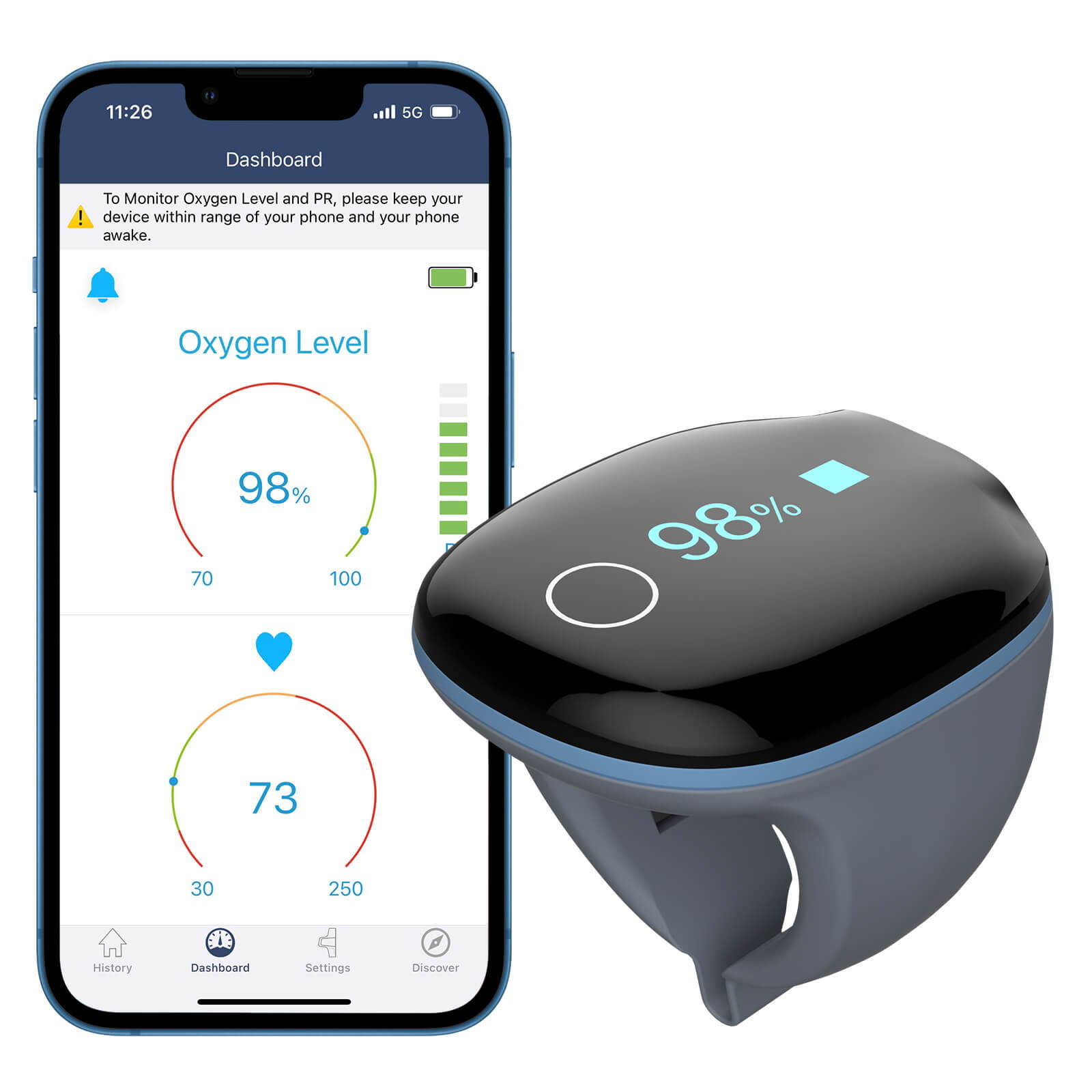 Vibeat Oxylink Wearable Blood Oxygen Monitor with Alarm - Pulse Oximet