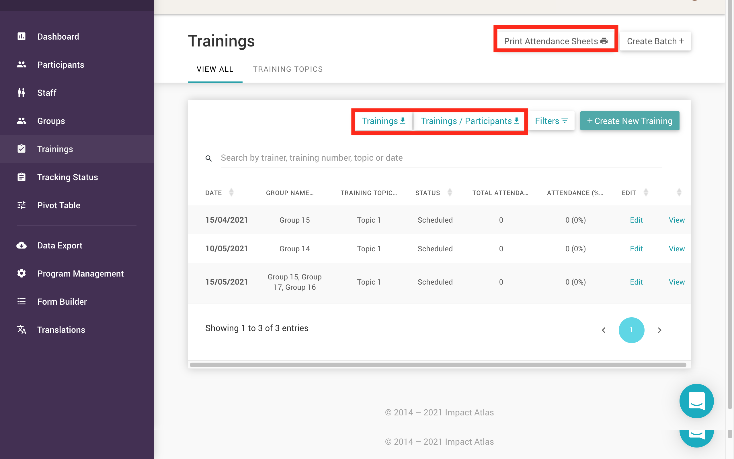 How to Use the Trainings Widget
