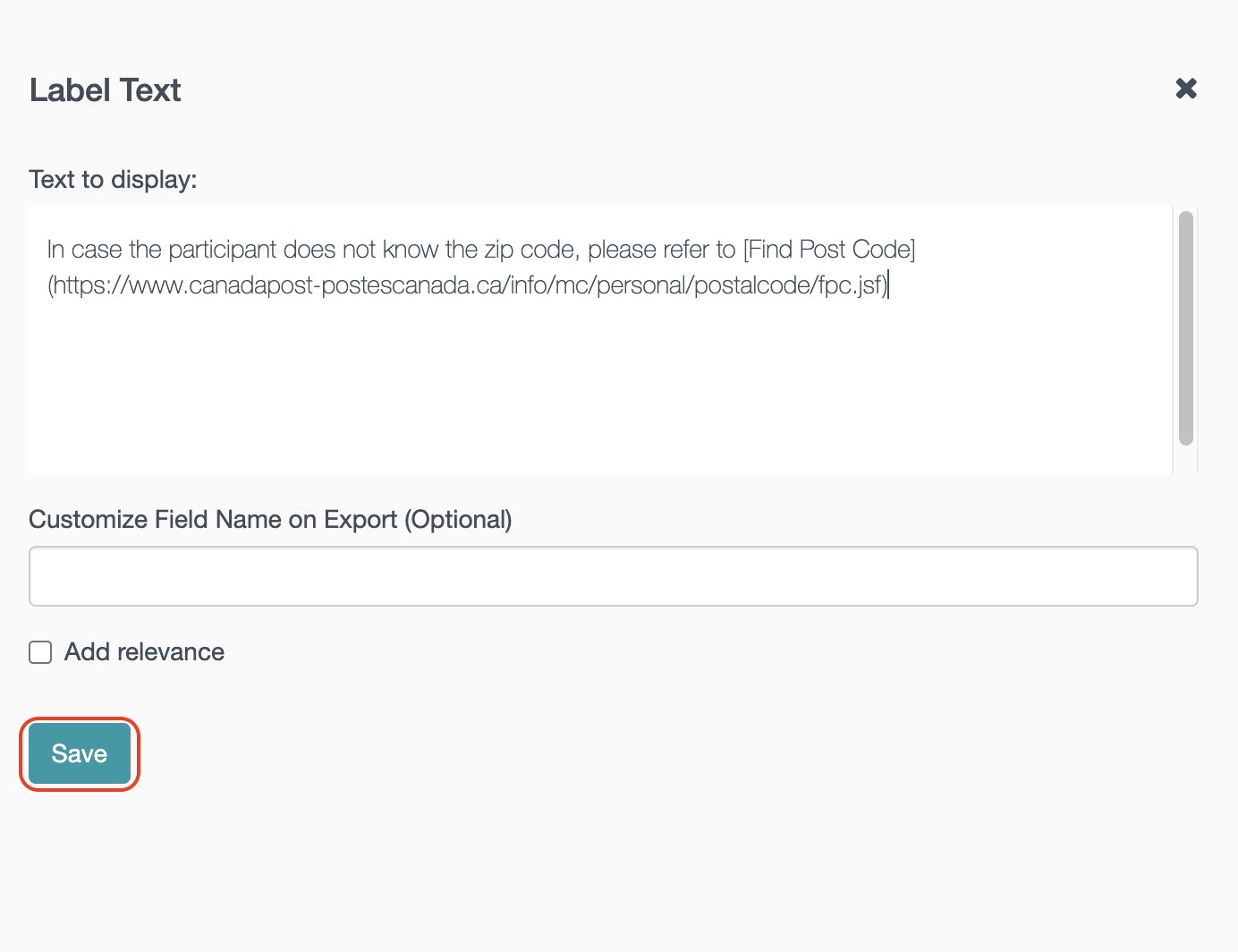 Adding a hyperlink into a survey