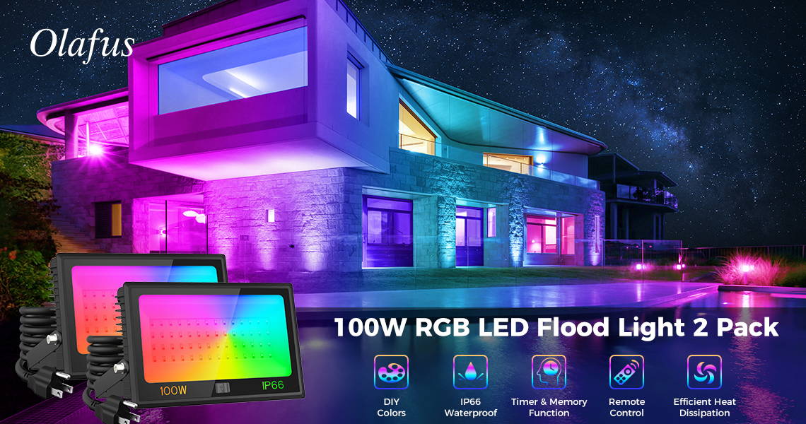 100W RGB LED Flood Light 2 Pack - OLAFUS