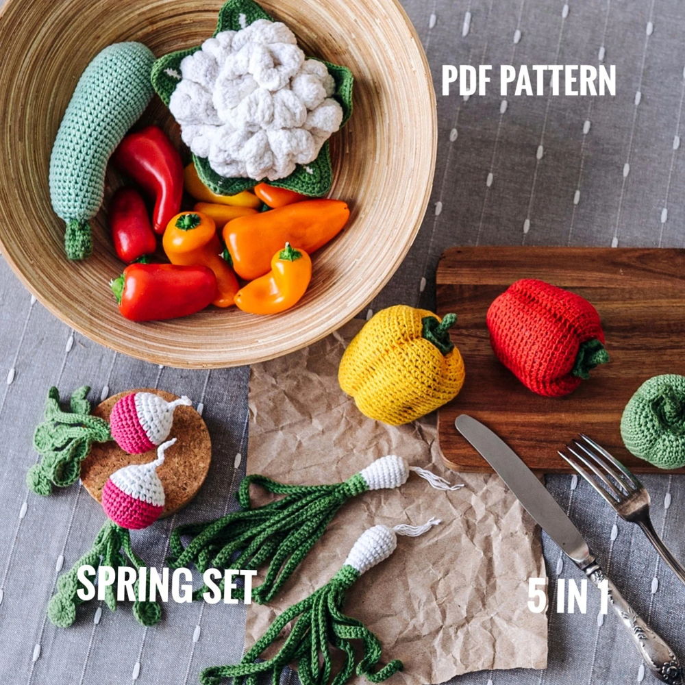 Easy VEGETABLE Crochet Pattern PDF: cauliflower marrow green onion ...