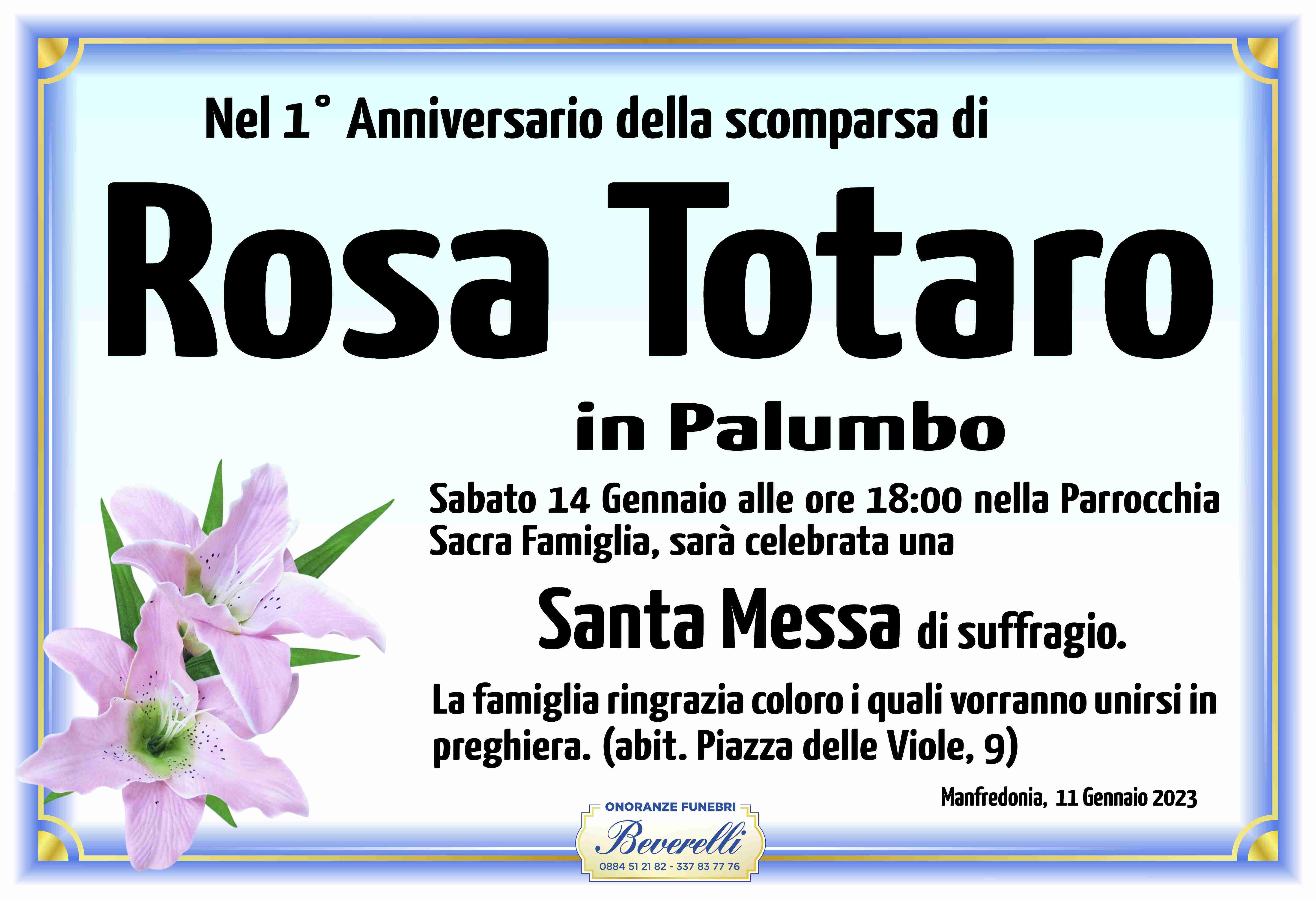Funerali e annunci funebri a Manfredonia | Rosa Totaro - Funer24
