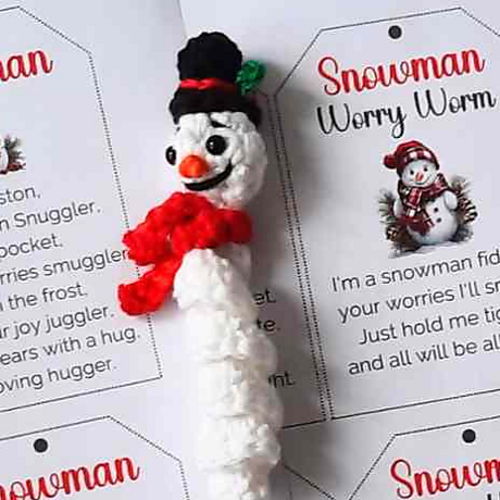 Easy Snowman Worry Worm Crochet Pattern