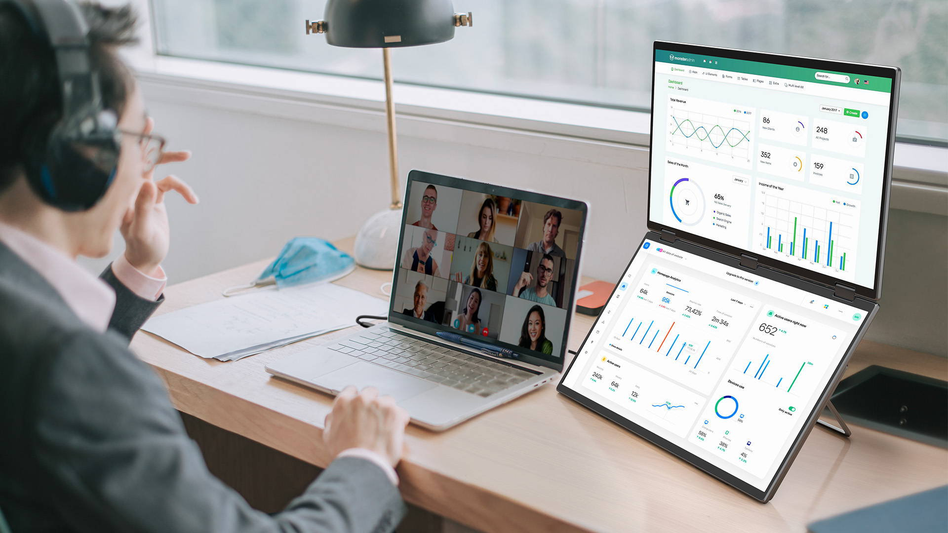 Tela Dupla Para Notebook Monitor Portátil Dobrável 18 Polegadas ...