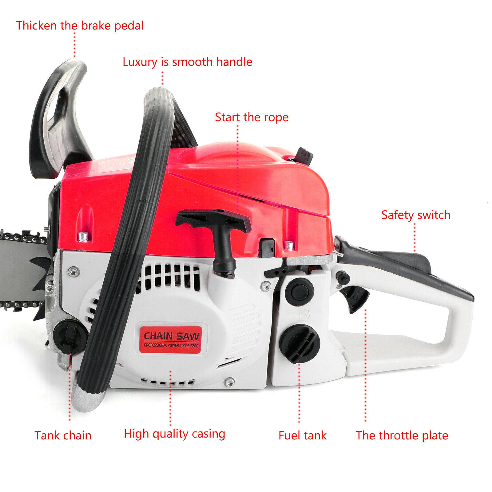 52cc Gas Chainsaw 20/22" Bar Gasoline Powered Chain Saw 2 Cycle Engine ...
