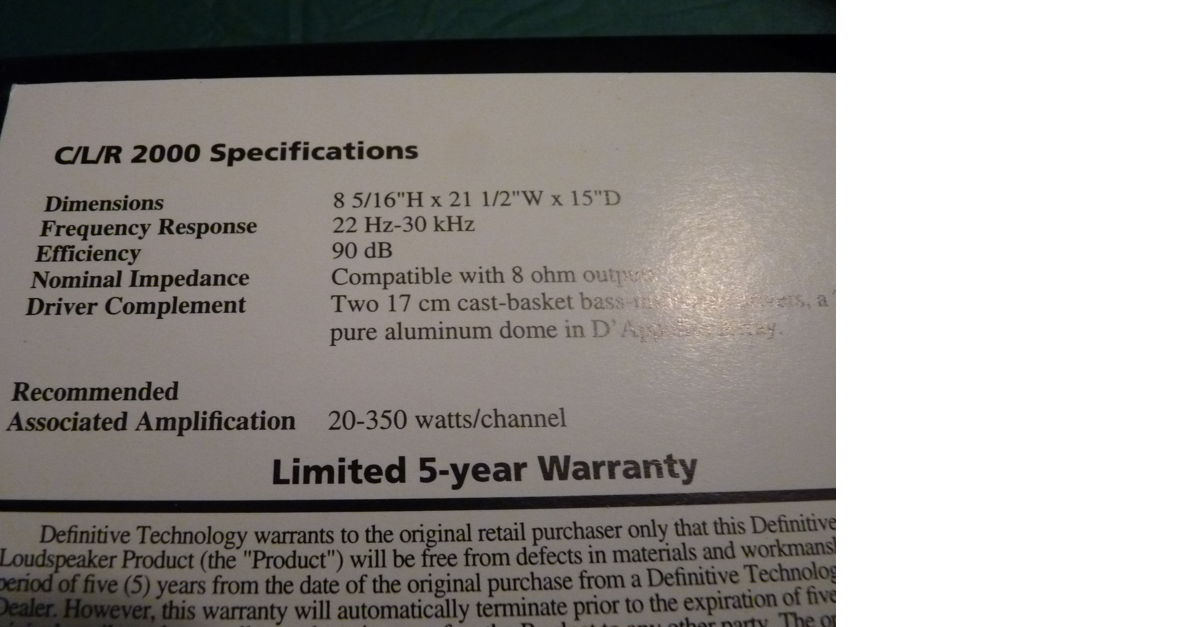 Definitive Technology CLR-2000 REPLACEMENT... For Sale | Audiogon