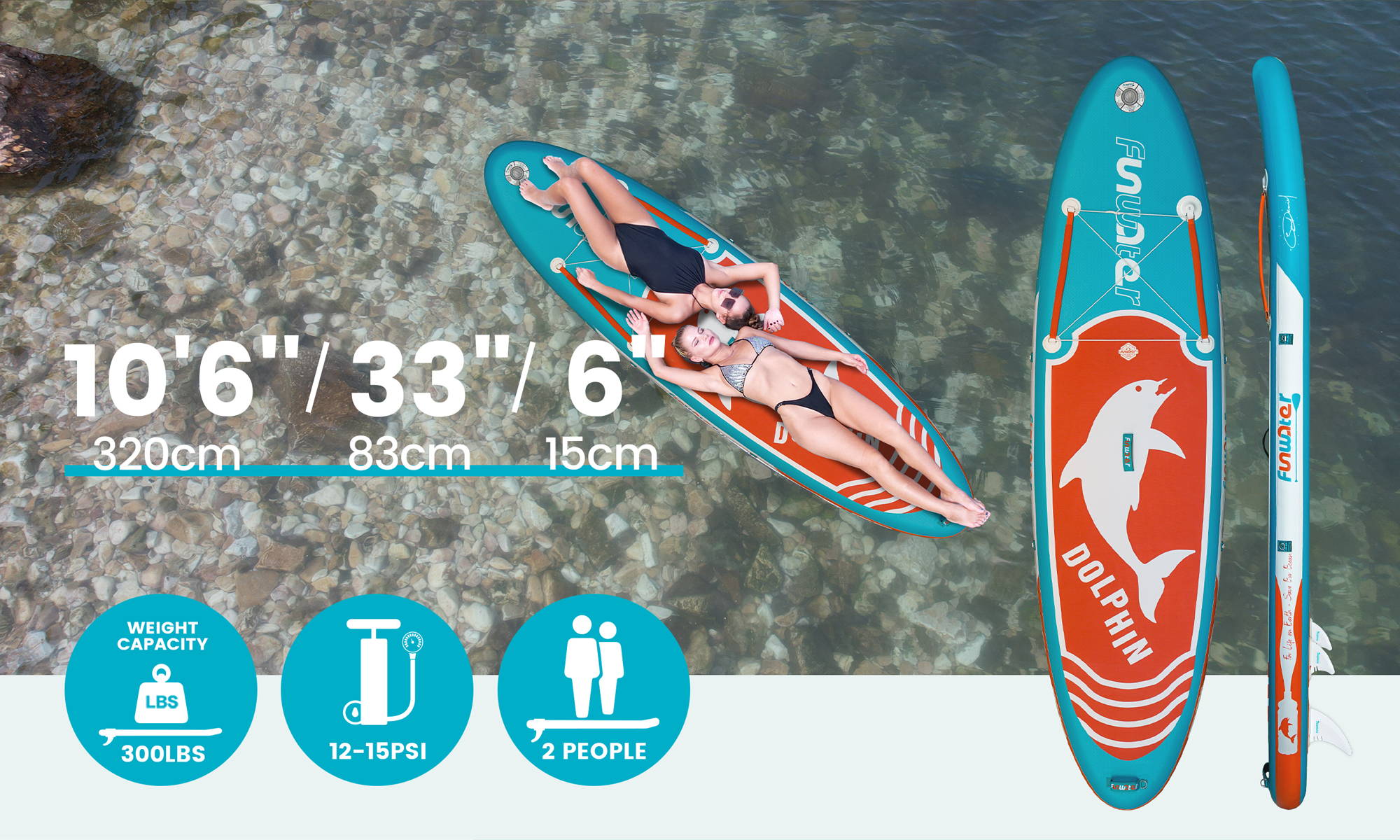 Funwater | Best Inflatable Paddle Board Dolphins 10' Touring