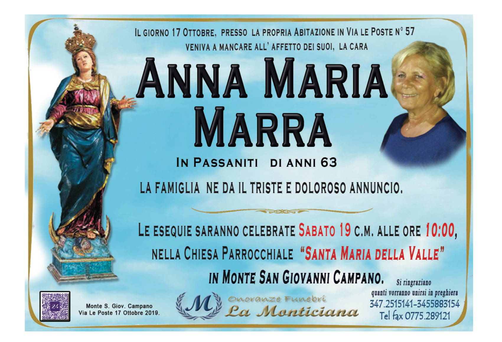 Funerali e annunci funebri a Monte San Giovanni Campano | Anna maria ...