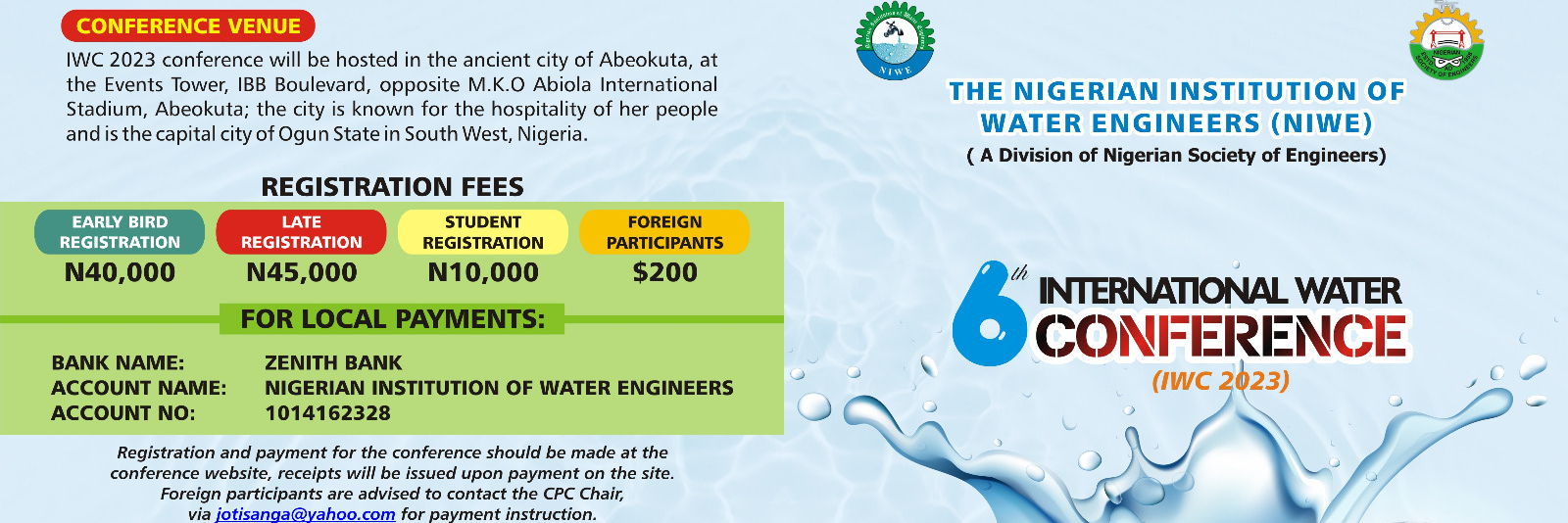 6th NIWE International Water Conference (IWC 2023) - Powered by Eventzilla