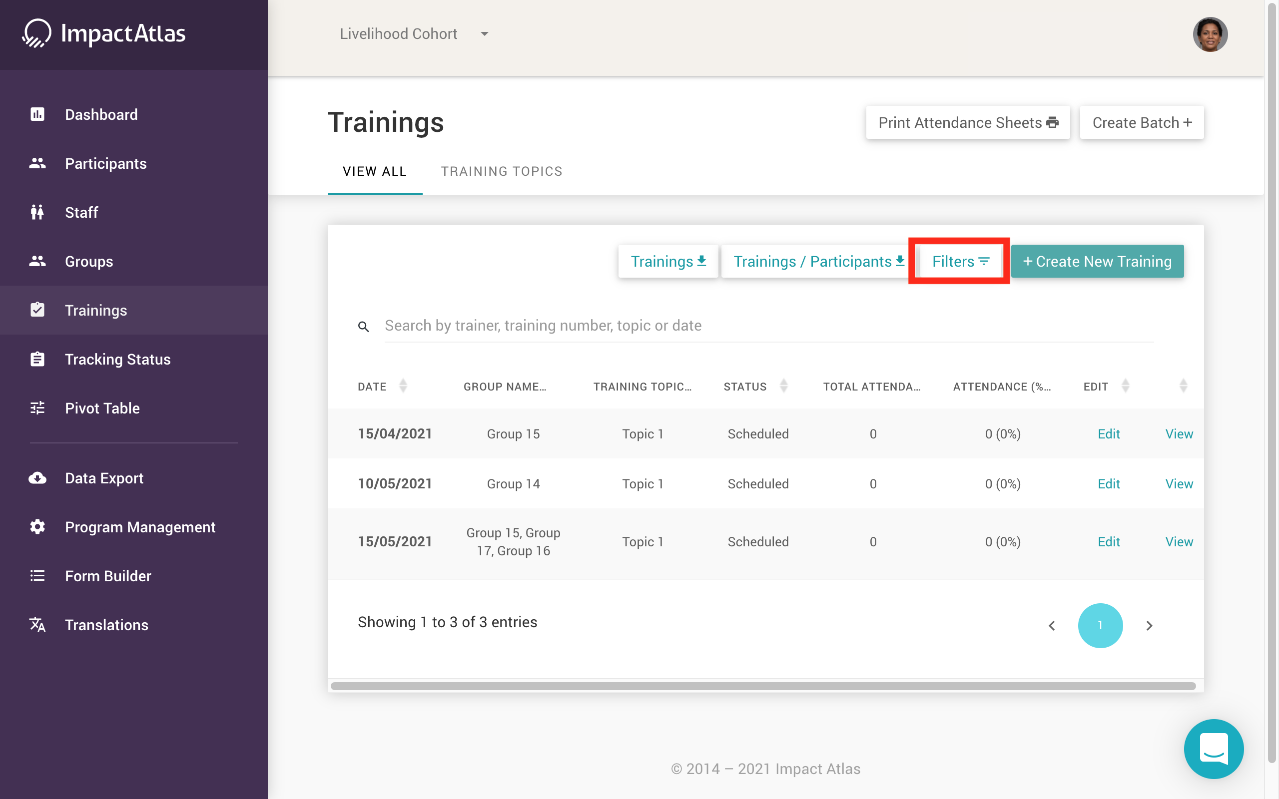 How to Use the Trainings Widget