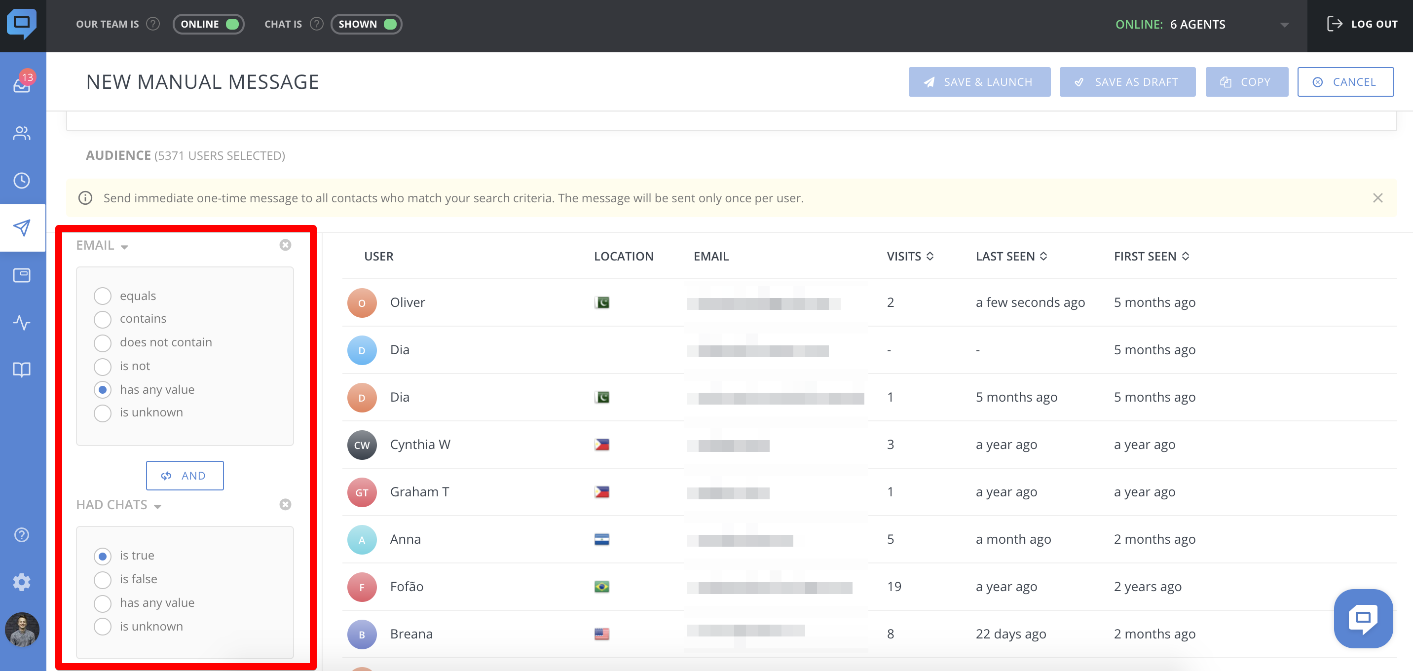 How to send a manual message via email or chat - HelpCrunch