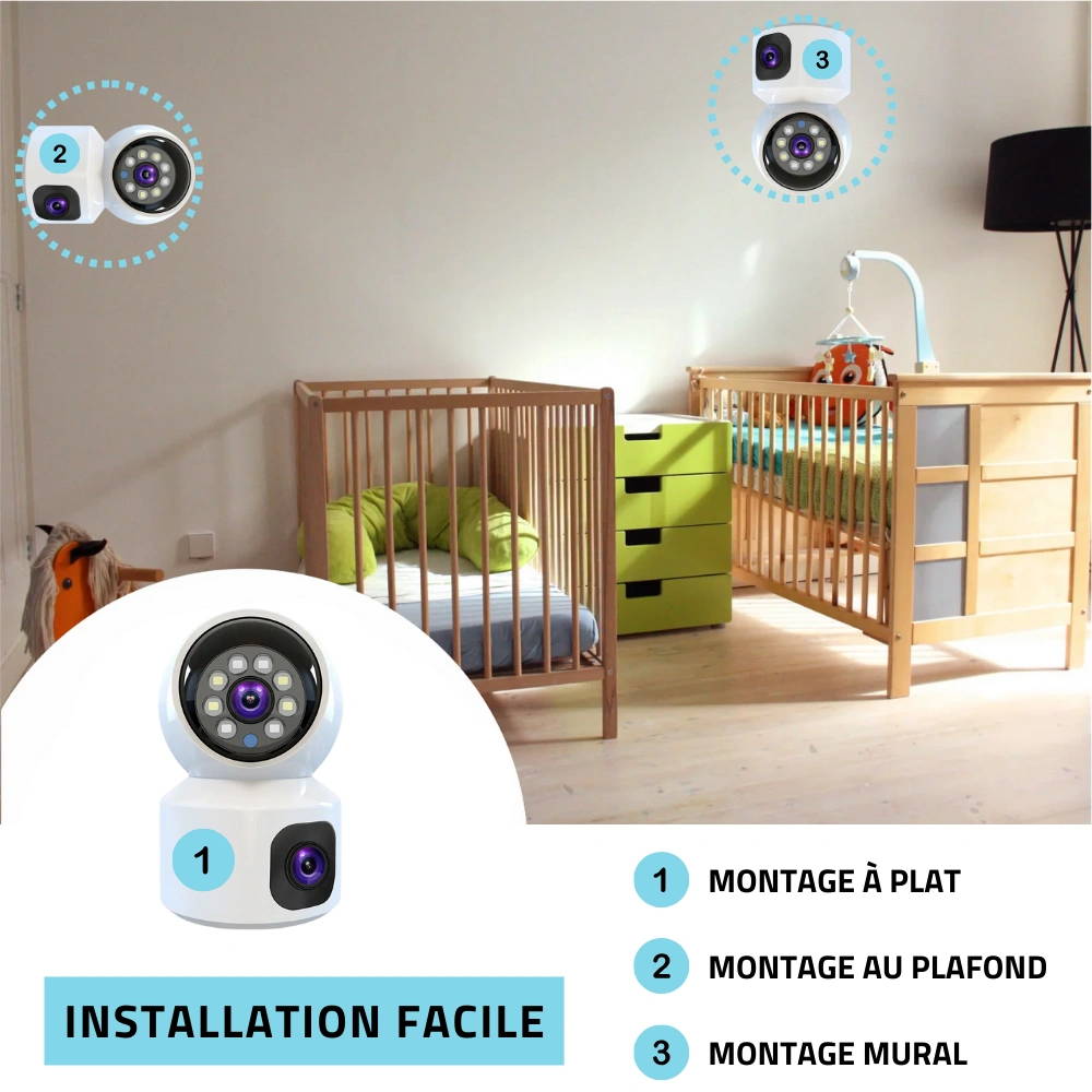 Caméra Bébé 4K avec Vision Nocturne, Double Objectif, Audio, Détection ...