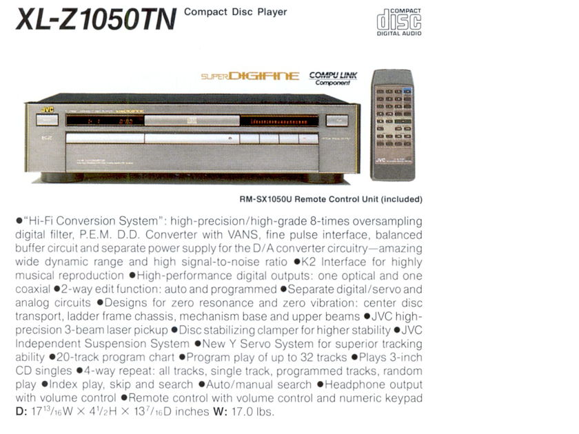 JVC XL-Z1050 CD Player - Rare | CD/SACD Players | Audiogon