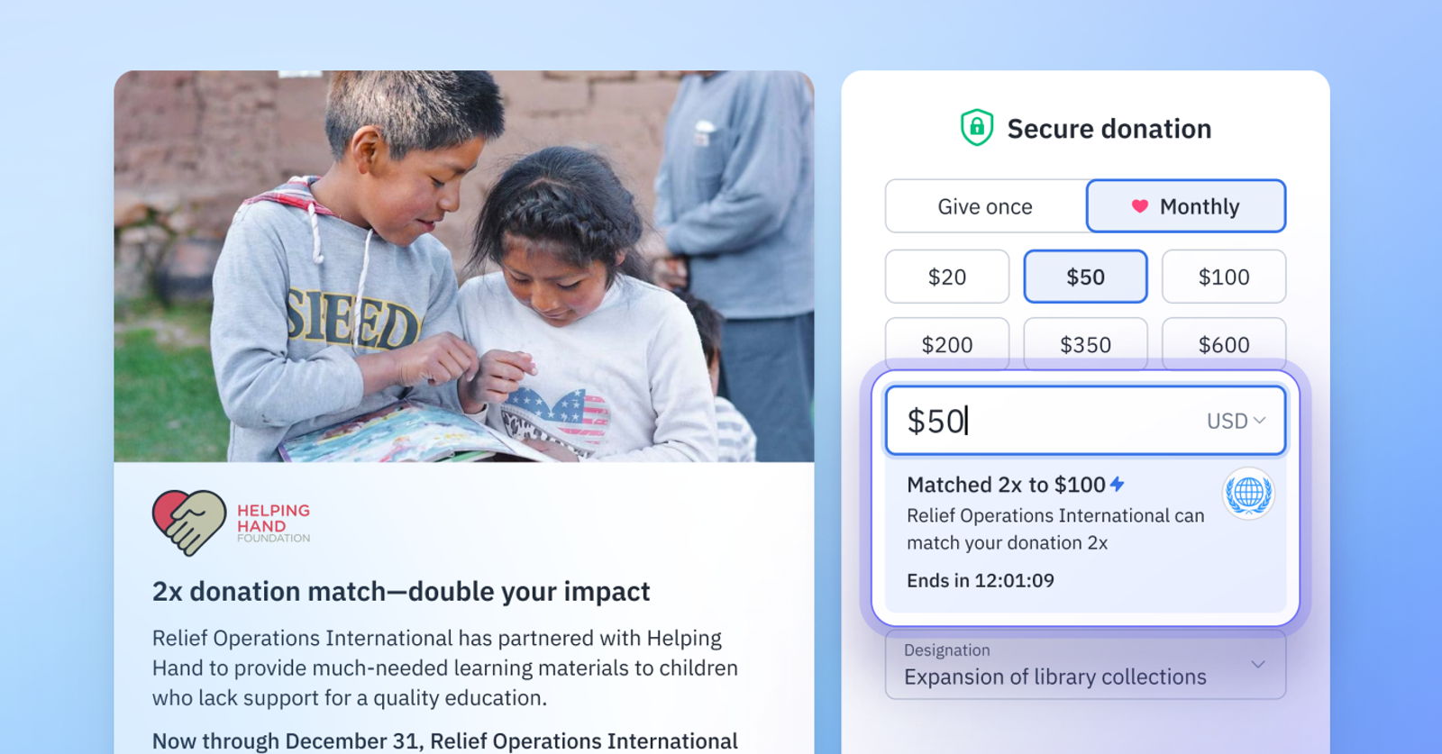 Donation matching now available in Checkout Modal | Fundraise Up