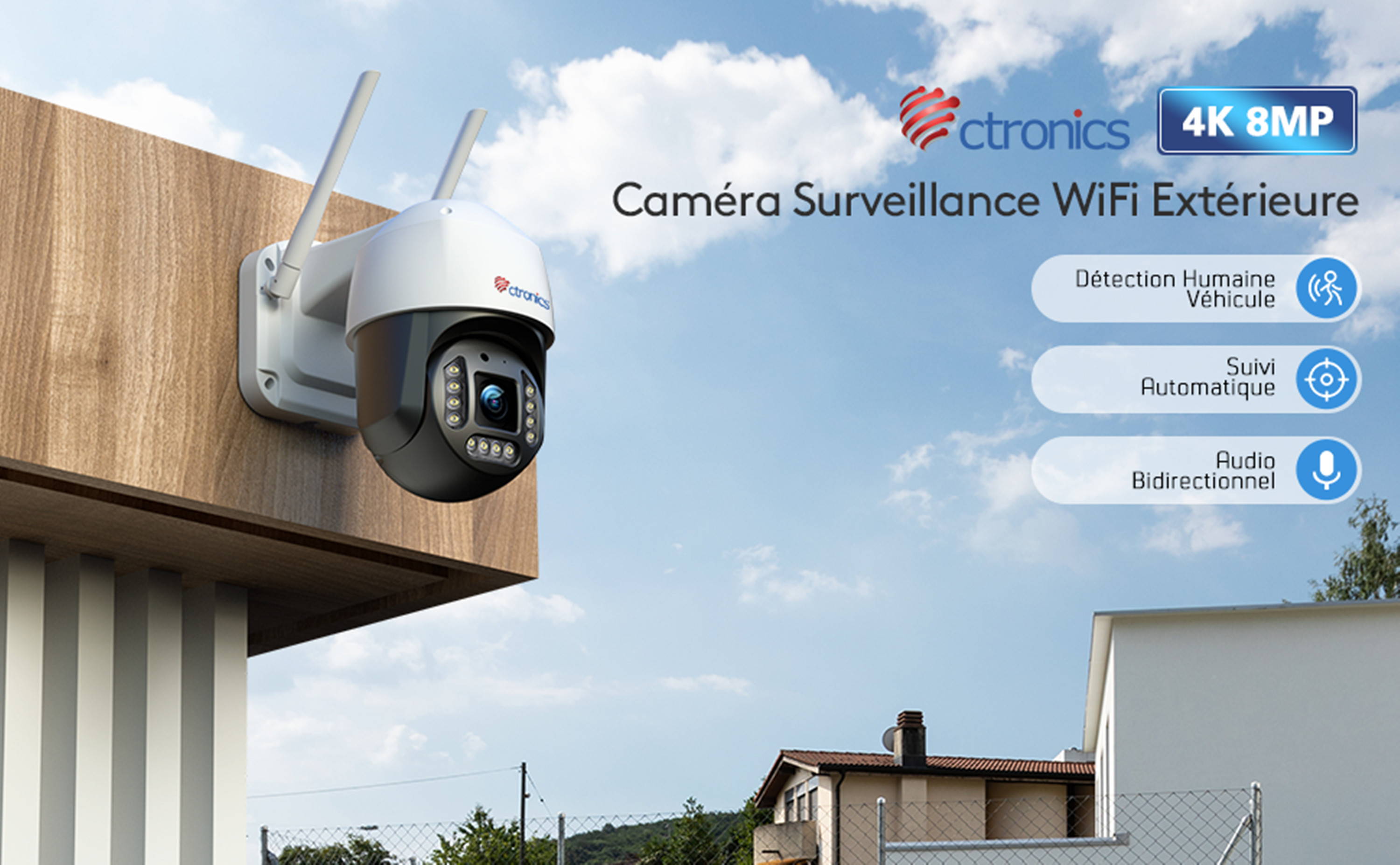 4K 8MP Caméra Surveillance 2,4/5Ghz WiFi Extérieure PTZ Caméra IP WiFi