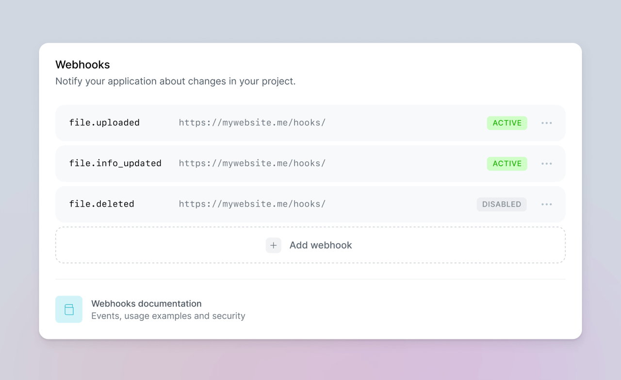 New in Uploadcare Dashboard: Files Panel, webhook orchestration, and Workspace | Uploadcare