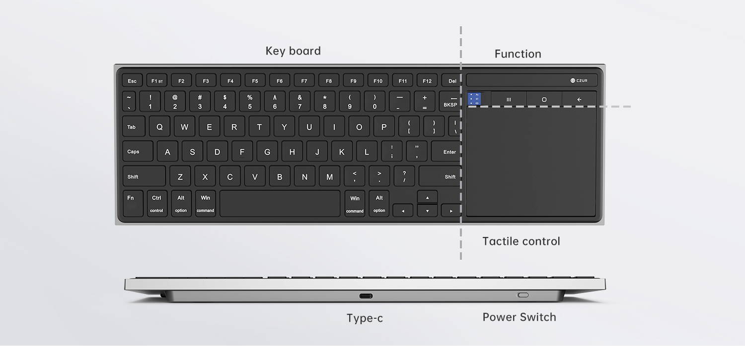 CZUR Wireless Bluetooth Touchpad Keyboard - Ultra Slim, Rechargeable ... CZUR Wireless Bluetooth Touchpad Keyboard - Ultra Slim, Rechargeable ...