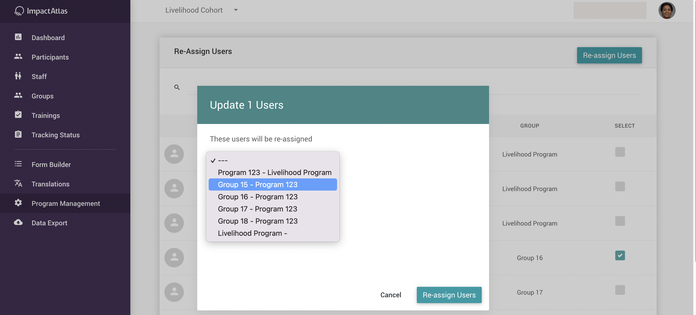 How to re-assign users to different groups