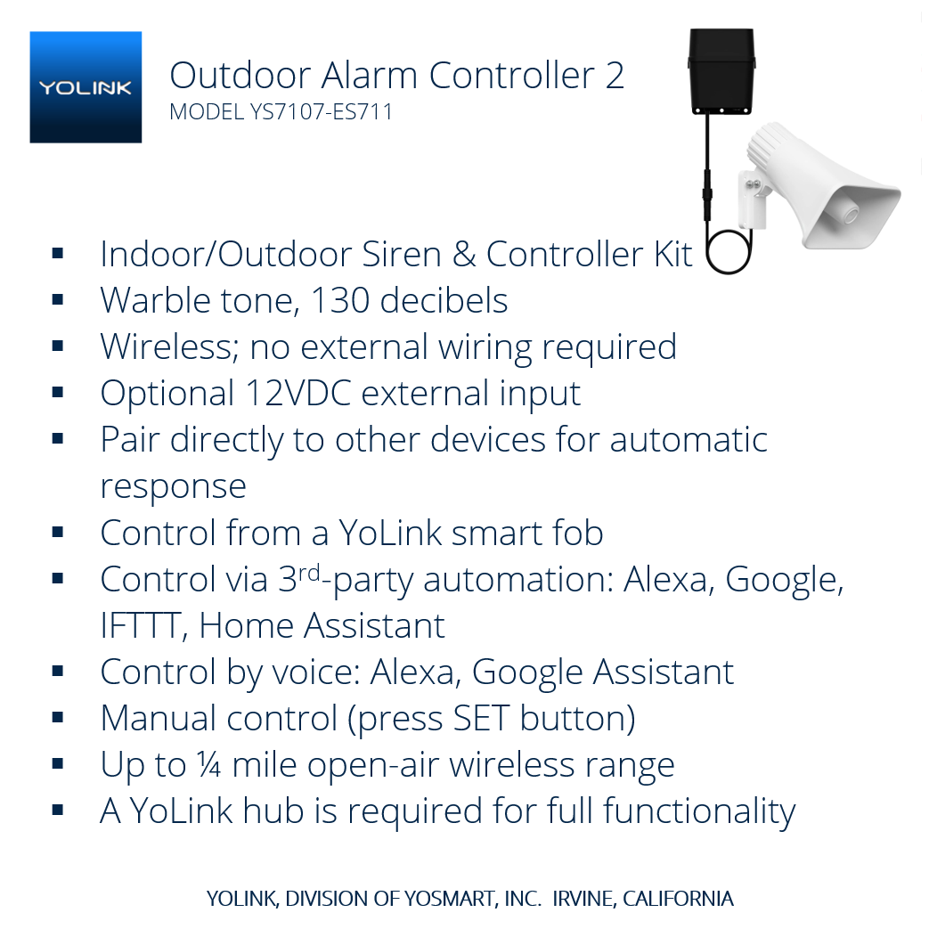 Outdoor Alarm Controller 2 w/130dB Siren, 12VDC Power Supply (Required ...