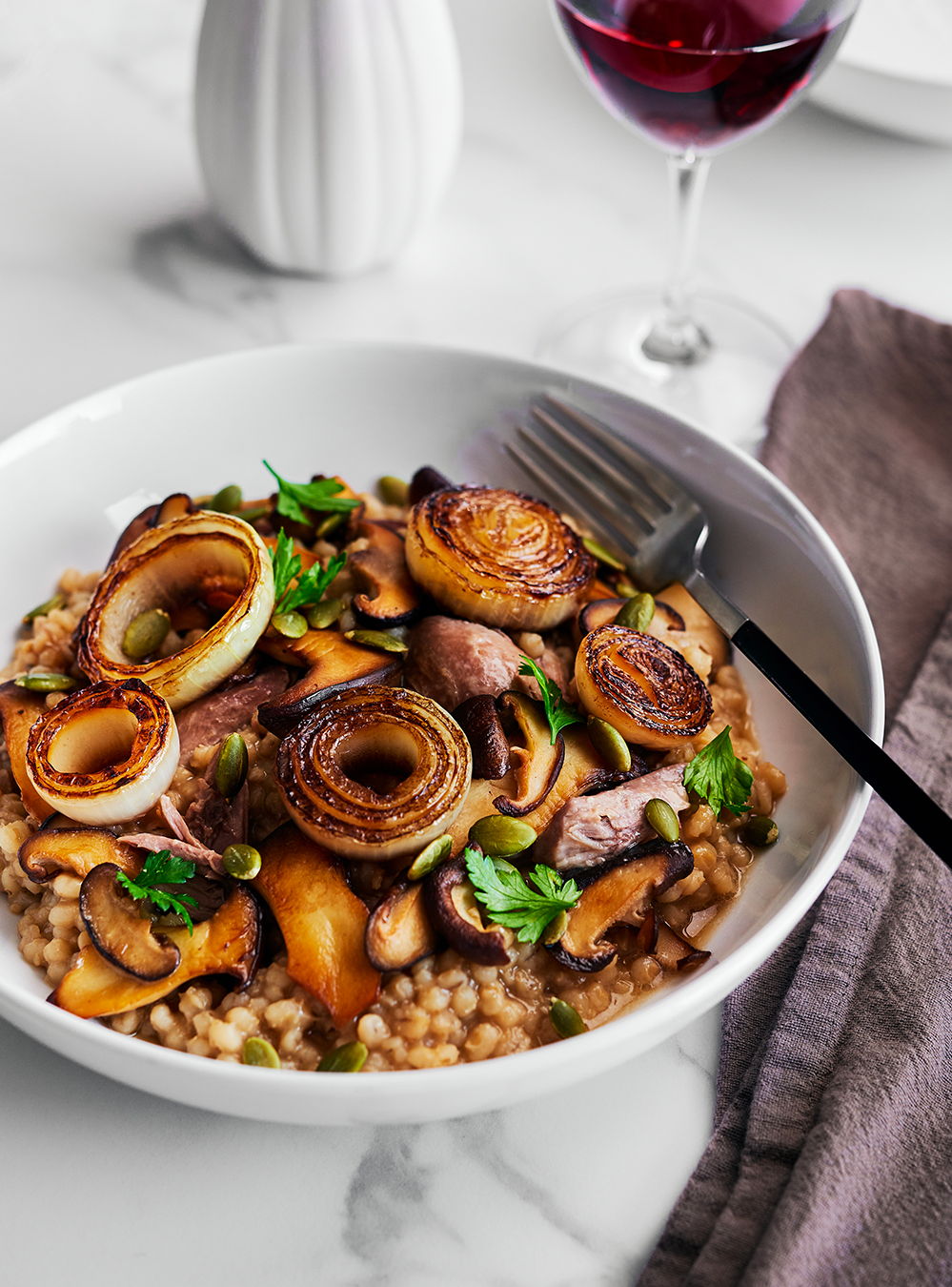 Barley with Confit Duck and Caramelized Onions | RICARDO