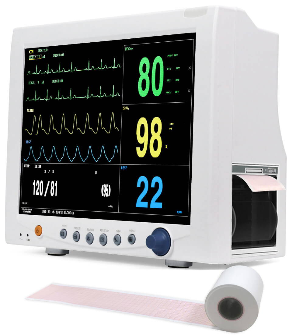 12-Inch Patient Monitor, EtCO2, ECG, Oxygen Saturation, Pulse Rate, NIBP, RESP, TEMP. Hospital ...