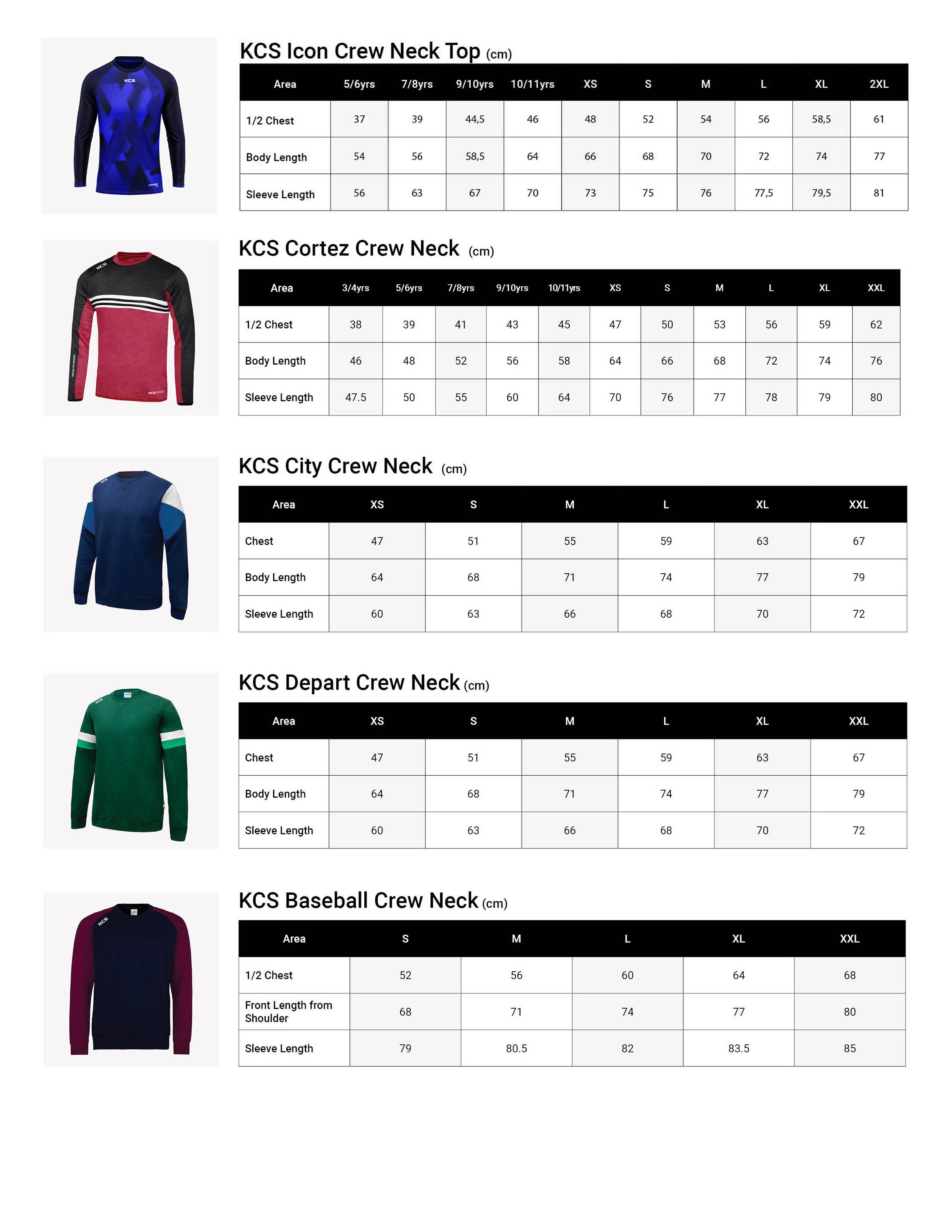 Size Charts – KC Sports