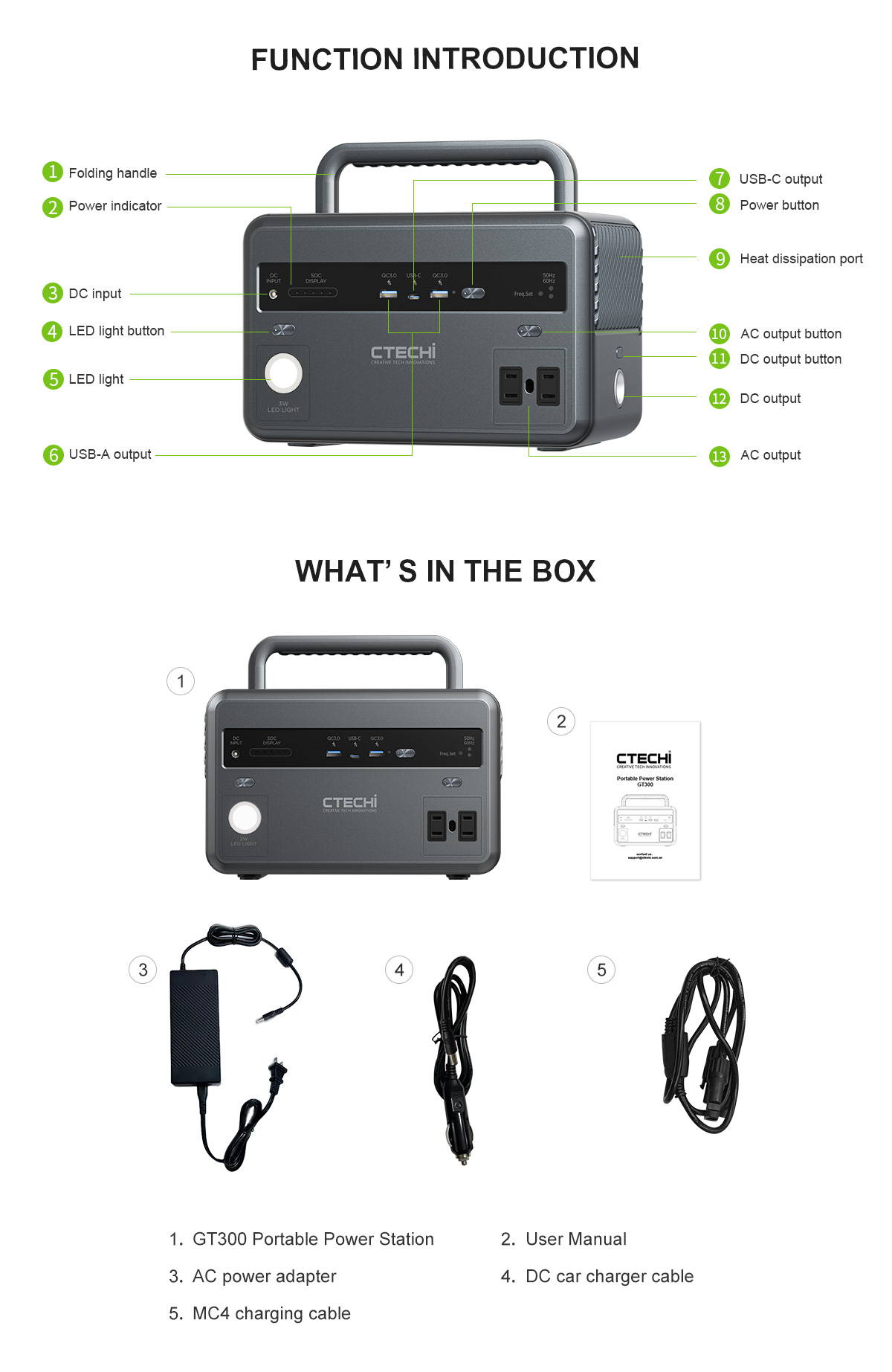 CTECHi GT300 Portable Power Station 300W, 299Wh