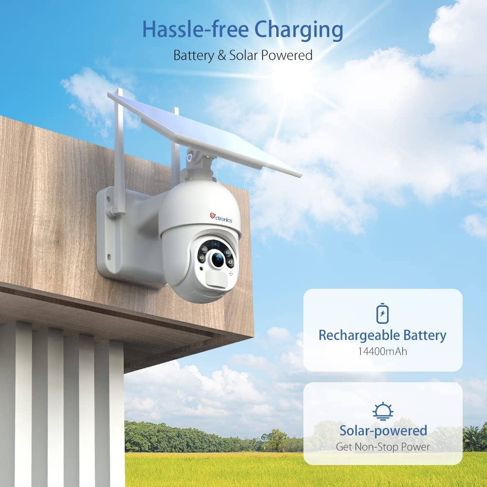 Ctronics 3G/4G LTE Solar Surveillance Camera on 14400mAh Battery, 4G ...
